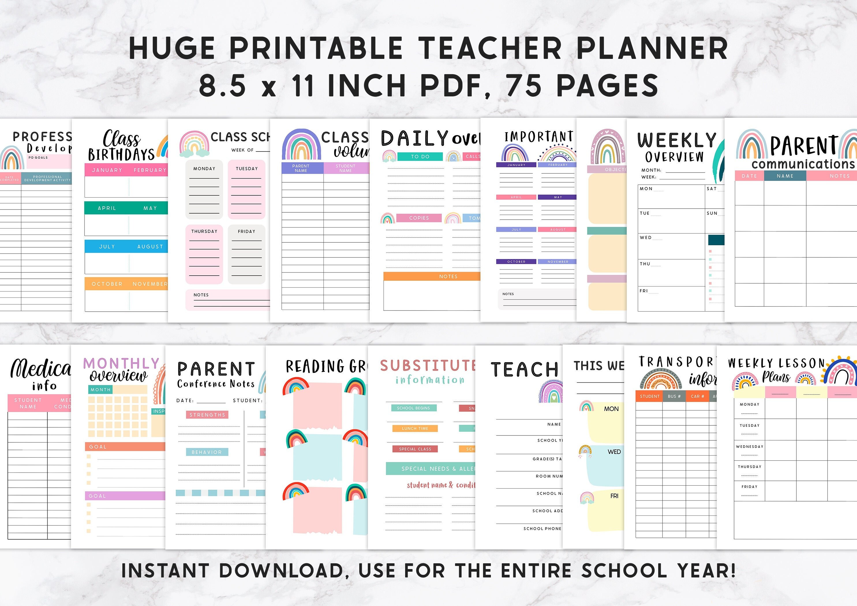 Printable Teacher Planner Rainbow Theme Ultimate Teacher - Etsy Australia