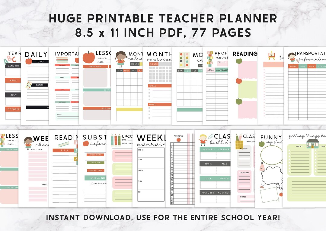 Printable Teacher Planner School Theme Ultimate Teacher - Etsy