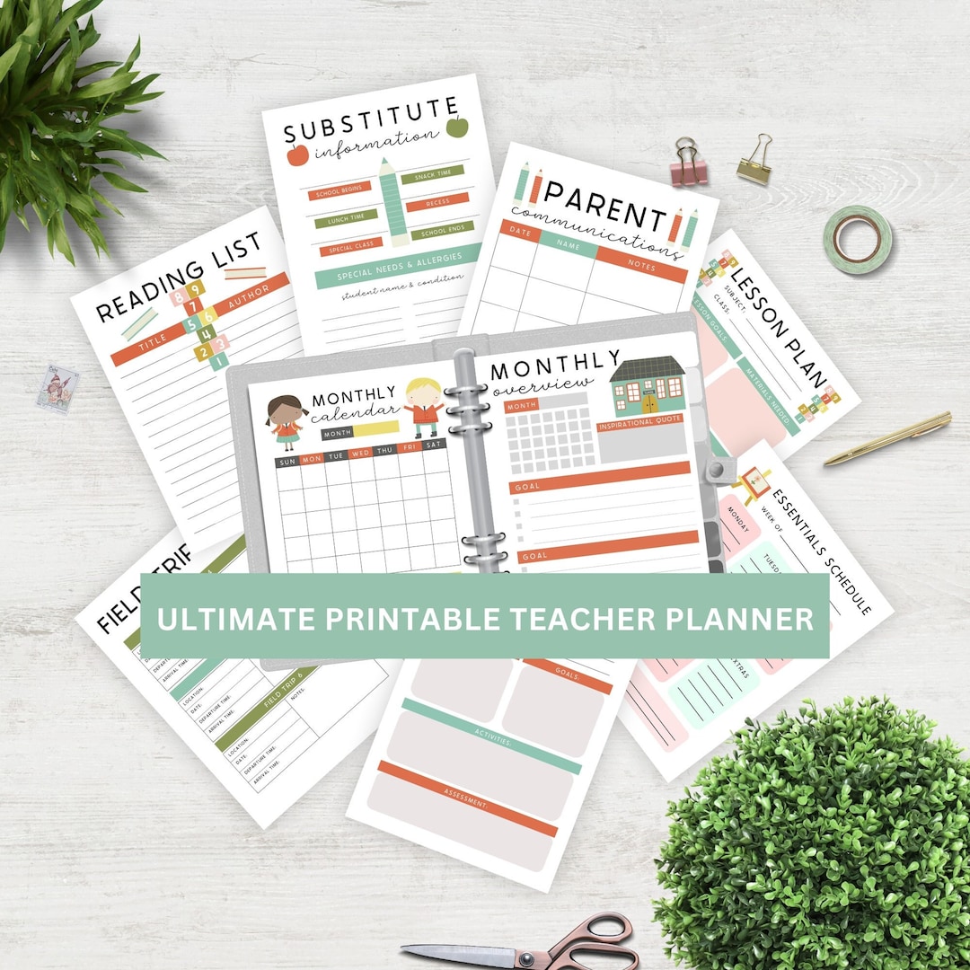 Printable Teacher Planner, School Theme Ultimate Teacher Binder, Back ...