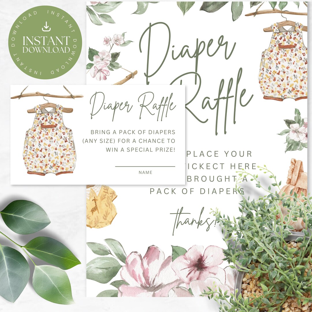 Editable Diaper Raffle Table Sign and Card, Baby Shower Activity ...