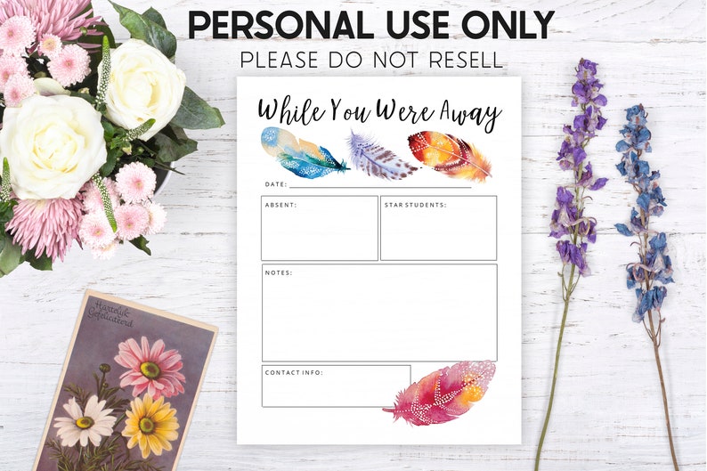 Printable Substitute Teacher Note While You Were Away - Etsy