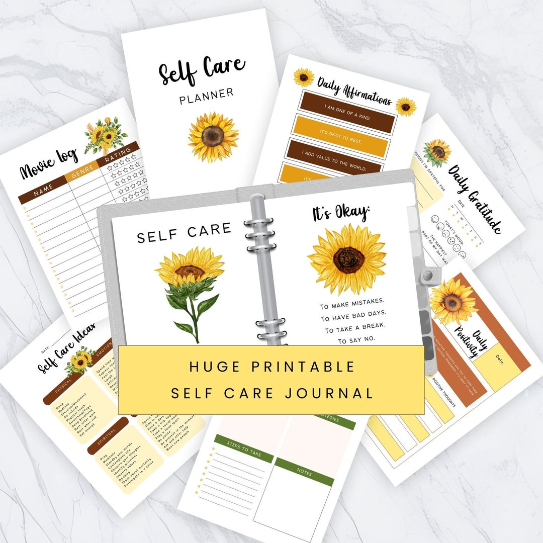 Printable Self Care Planner, Sunflower Self Care Journal, Wellness ...