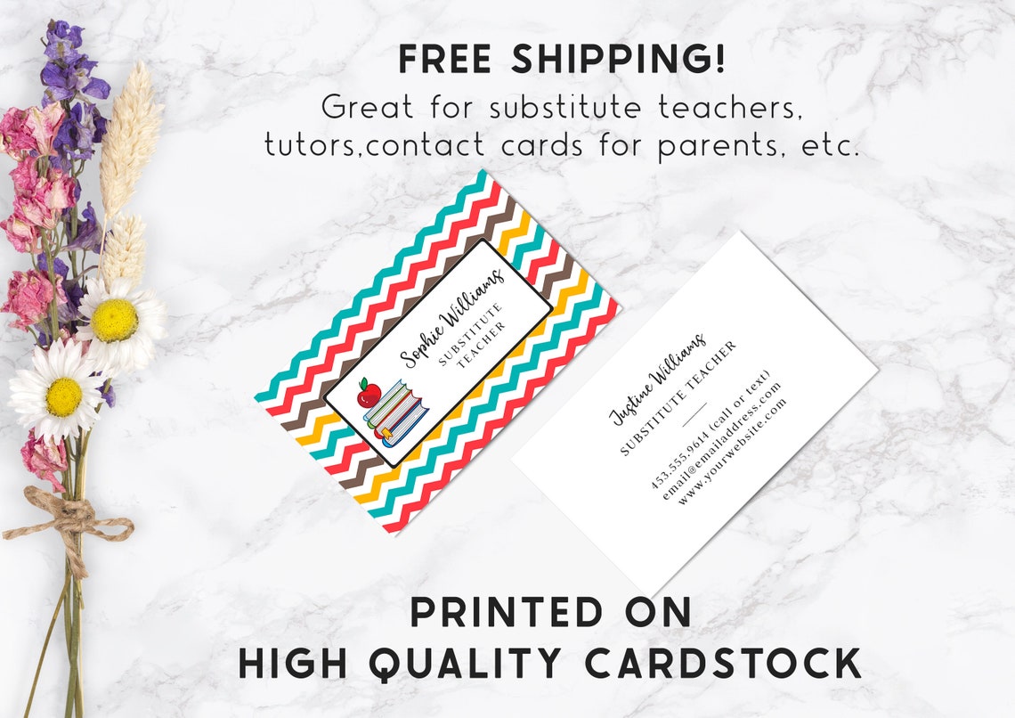 Substitute Teacher Business Cards Chevron Stripes Open House - Etsy
