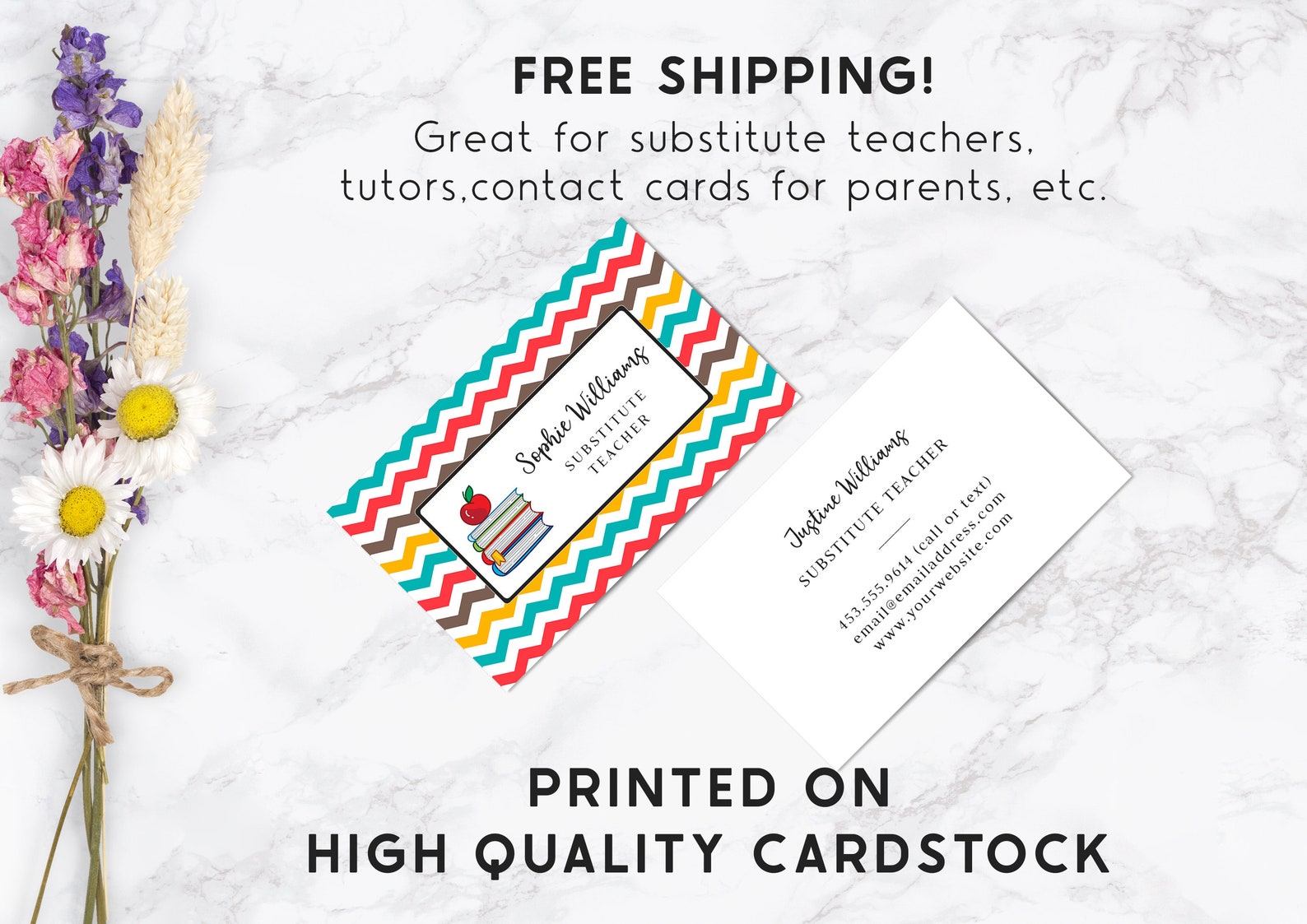 Substitute Teacher Business Cards Chevron Stripes Open House - Etsy