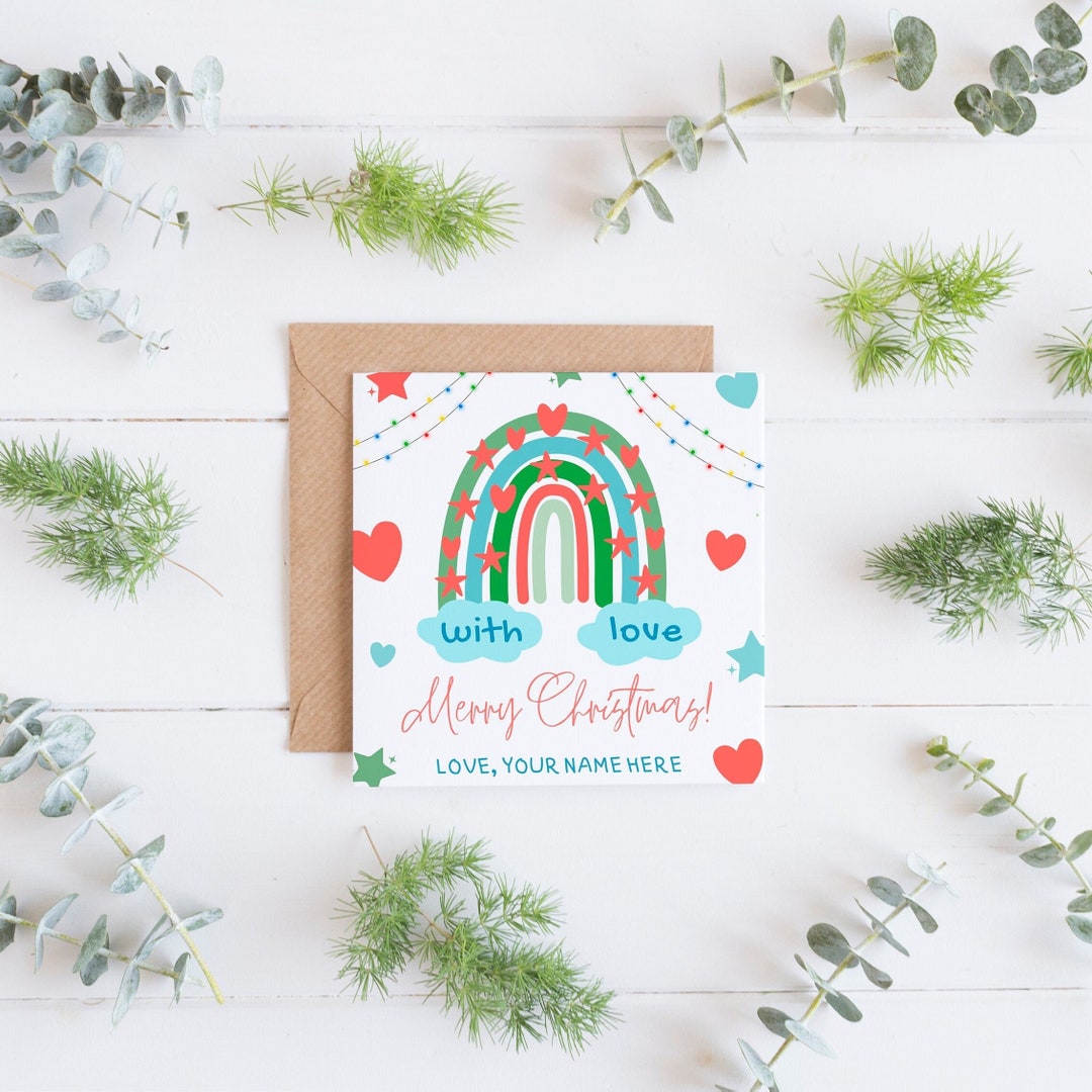 Editable Christmas Gift Tag, Printable Rainbow Holiday Favor Tag ...