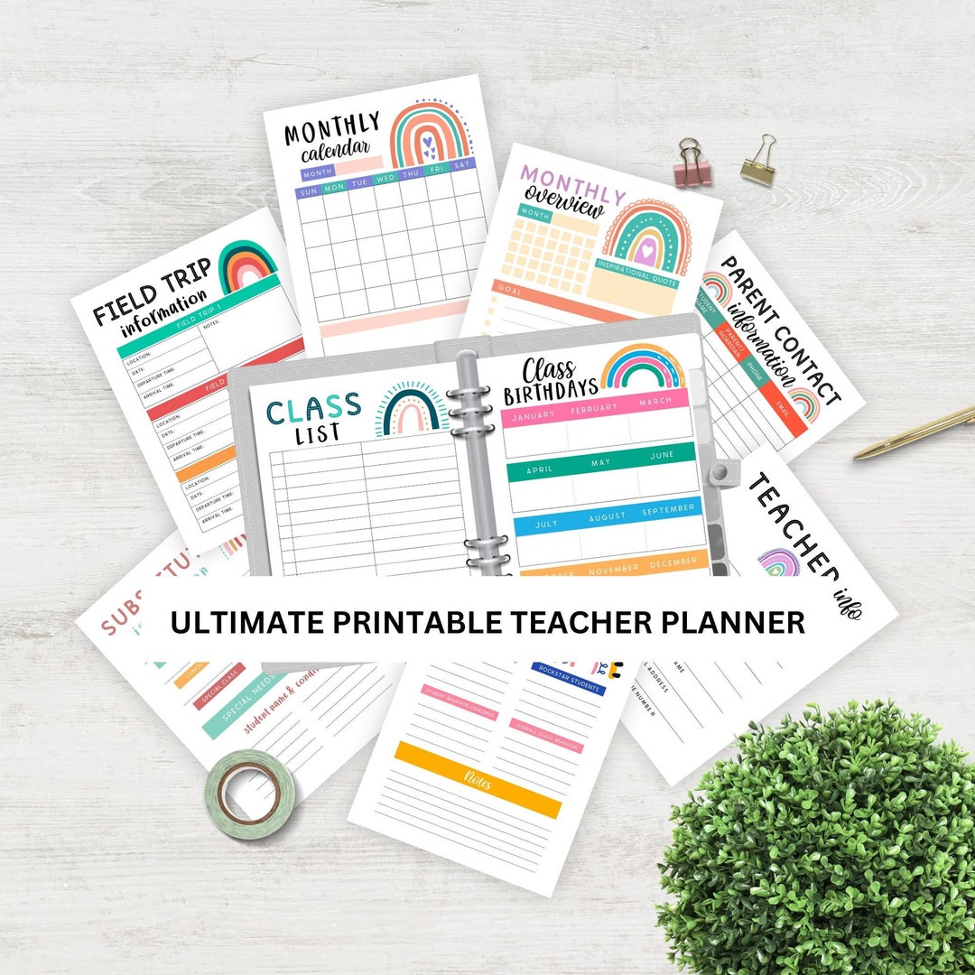 Printable Teacher Planner Rainbow Theme, Ultimate Teacher Binder, Back ...