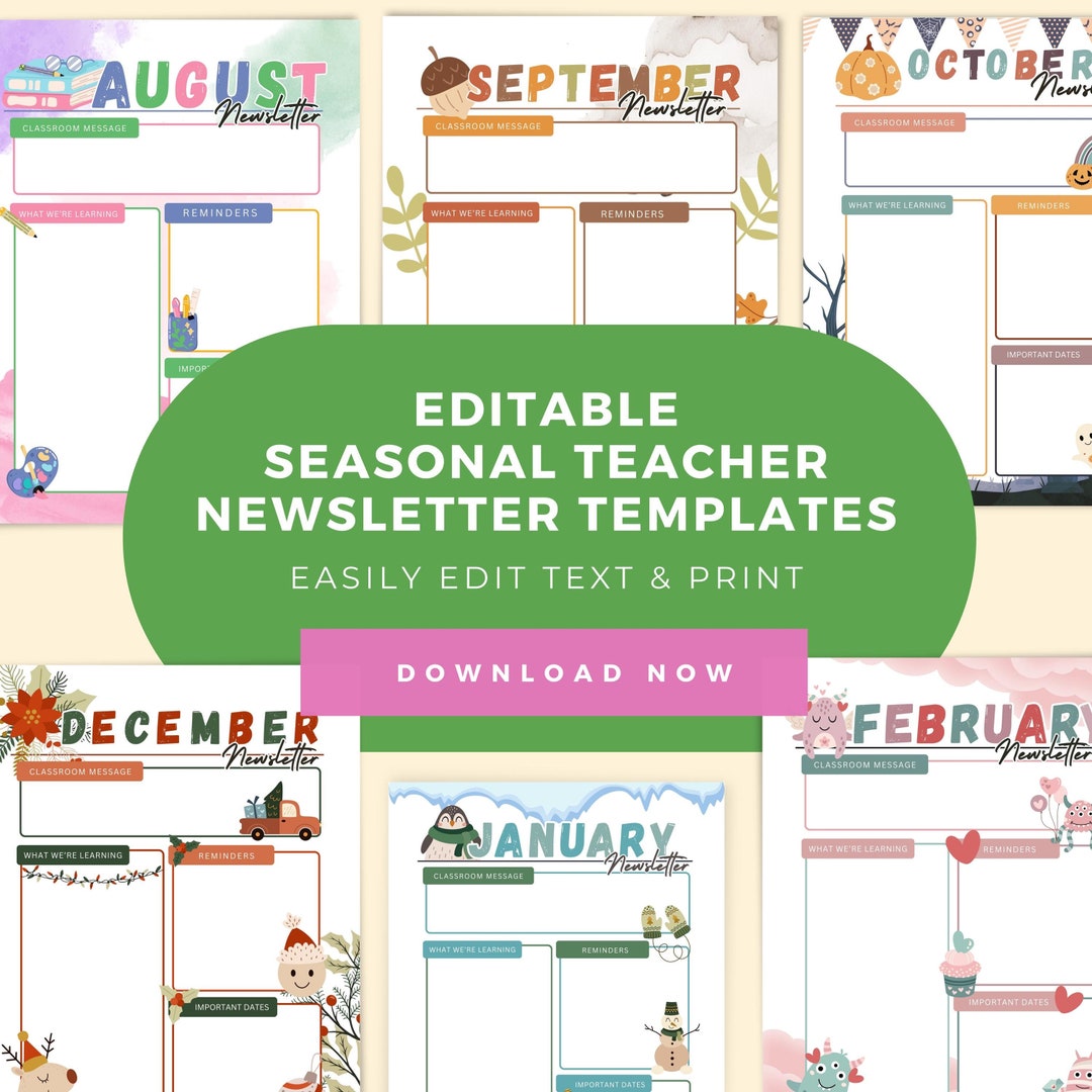 Editable Seasonal Teacher Newsletter Templates, Digital Classroom ...