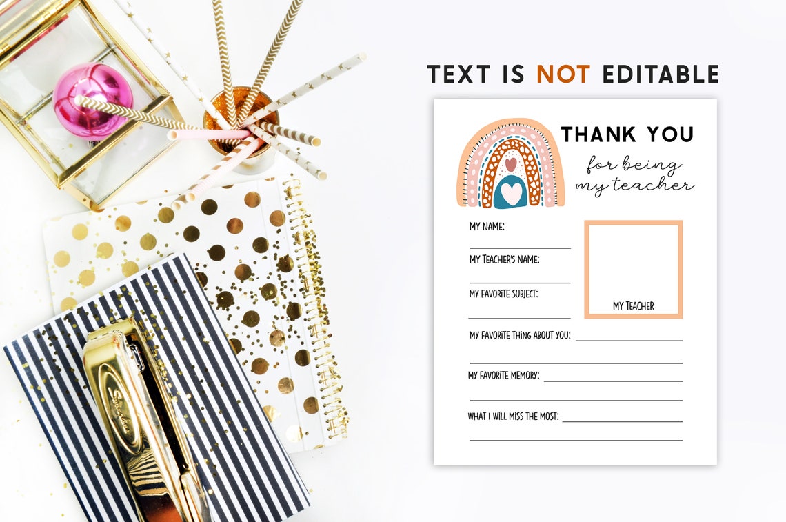 Printable Teacher Appreciation Letter, End of Year Teacher Card, Boho ...