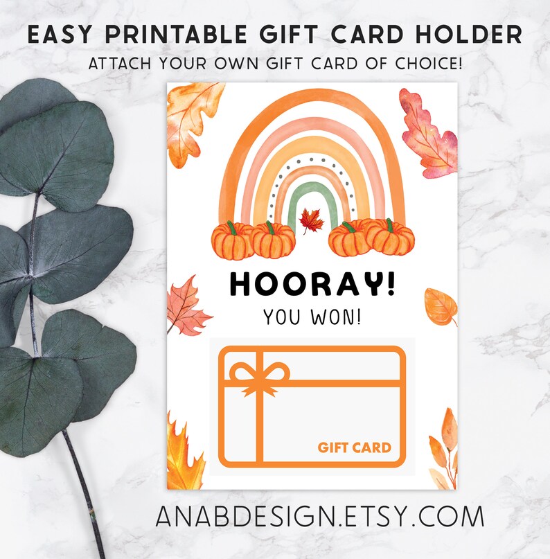 Printable Fall Gift Card Holder, Hooray You Won!, Teacher Fall, Fall ...