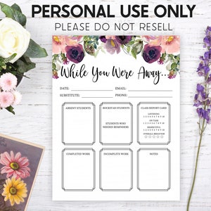 Printable Substitute Teacher Note, While You Were Away, Back to School ...