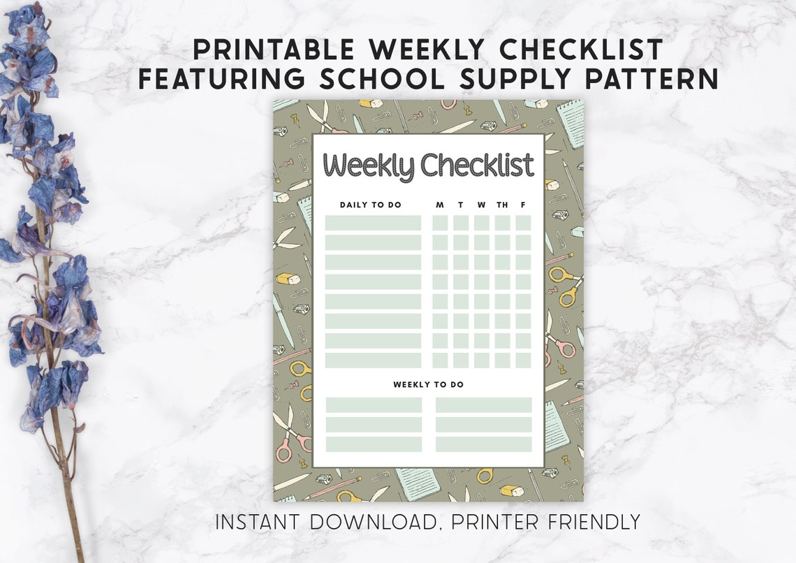 Printable Weekly Checklist for Teachers Mom Weekly Planner | Etsy