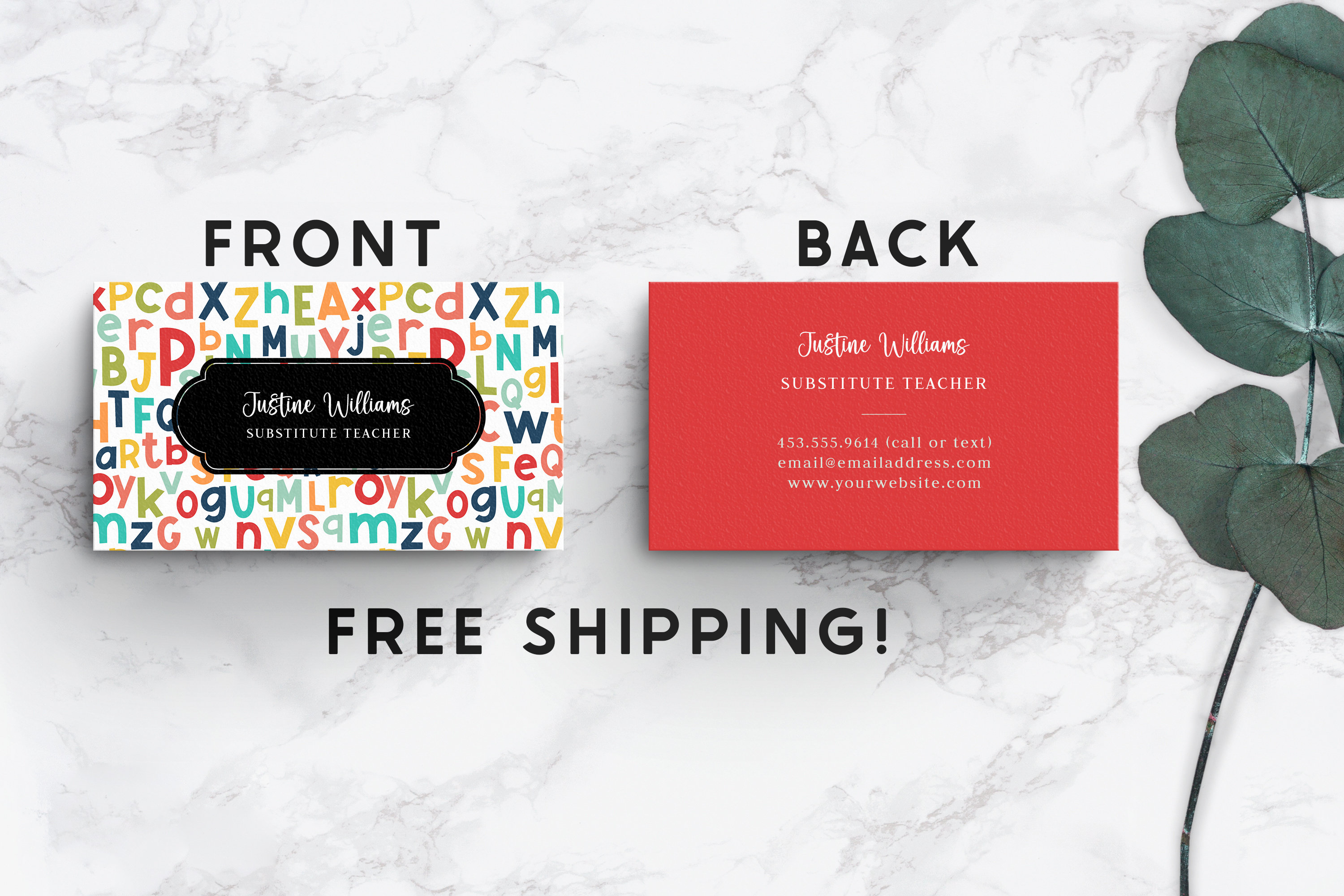 Substitute Teacher Business Cards Elementary Alphabet School - Etsy