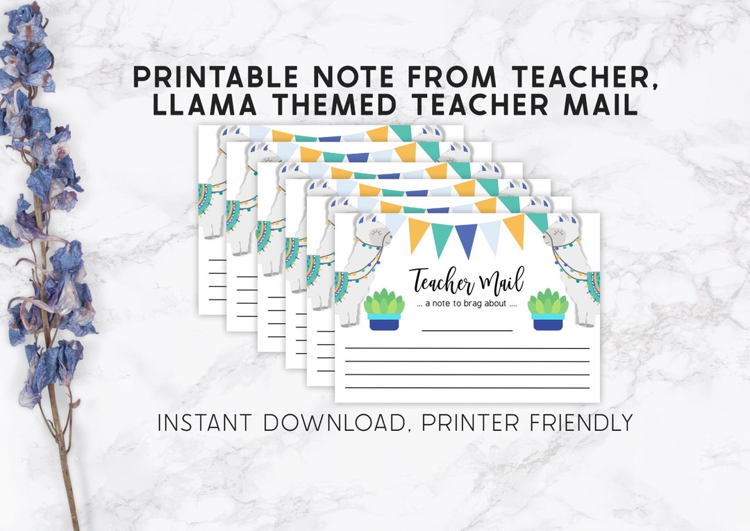 Printable Teacher Mail, Llama Notes From Teacher Cards, Shout Out Cards ...
