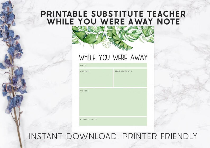 Printable Substitute Teacher While You Were Away Note Jungle - Etsy