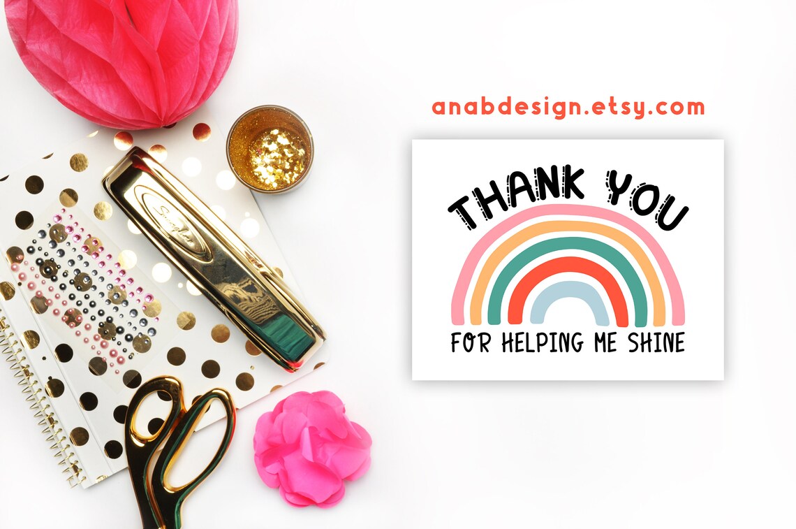 Printable Rainbow Teacher Appreciation Card Thank You for | Etsy