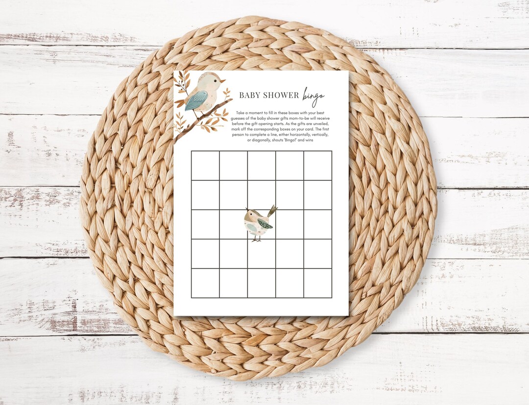 Baby Bingo Game, Editable Woodland Birds Game Template, Gender Neutral ...
