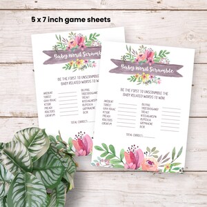 Baby Word Scramble, Baby Shower Game, Watercolor Floral Game Card, Baby ...