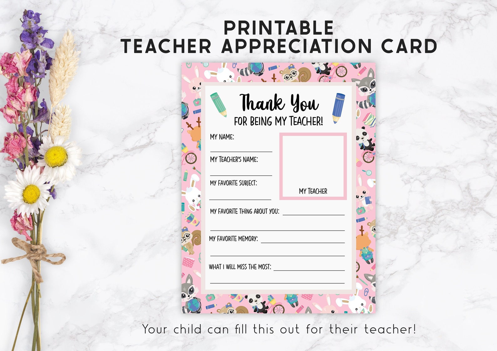 Printable Teacher Appreciation Card Thank You for Being My - Etsy
