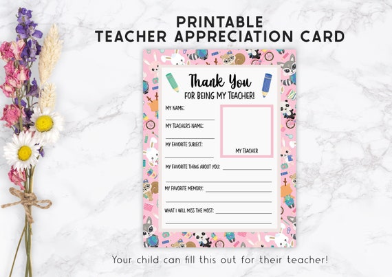 Printable Teacher Appreciation Card Thank You for Being My - Etsy