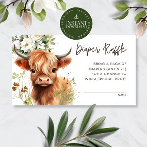 Baby Shower Diaper Raffle Card, Highland Cow Diaper Raffle Enclosure ...