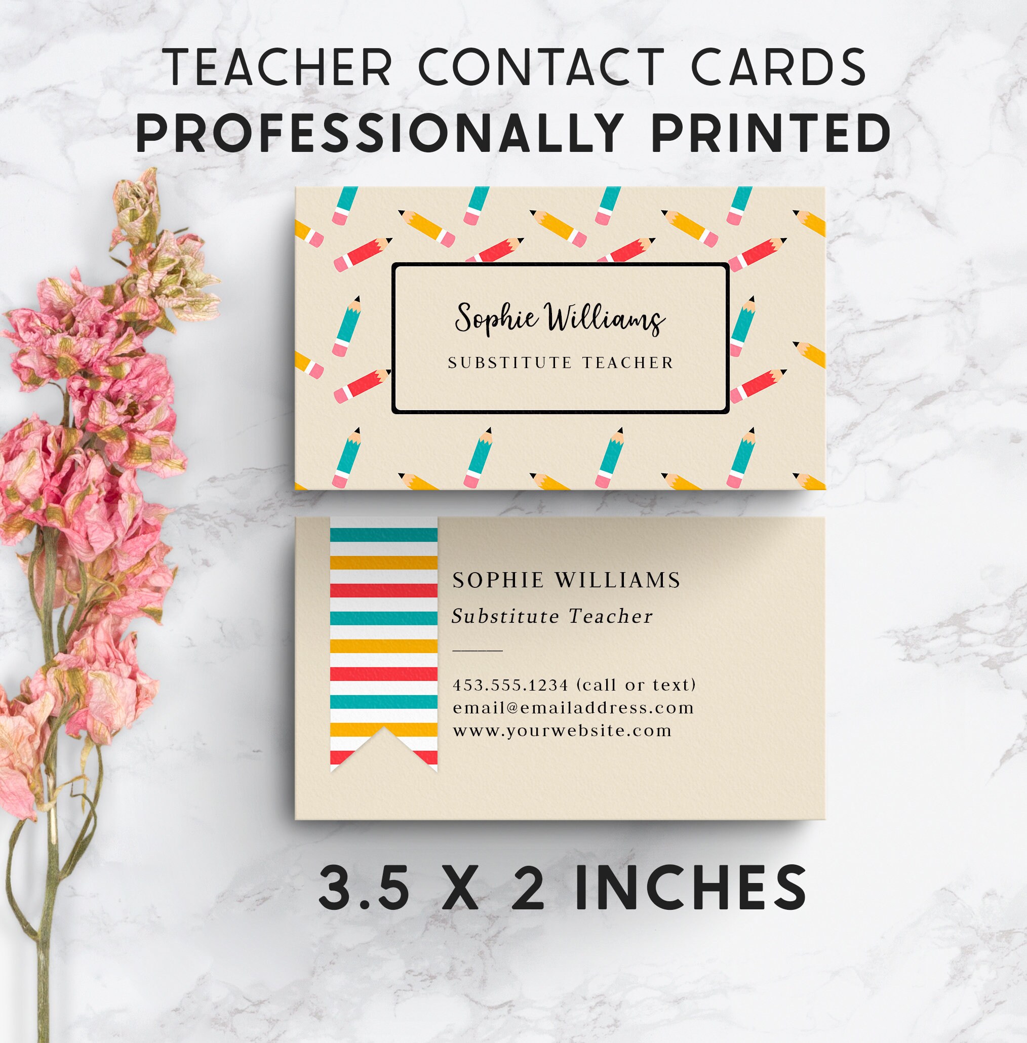 Substitute Teacher Busines Cards Open House Contact Cards - Etsy