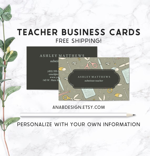 Teacher Business Cards Substitute Teacher School Supplies - Etsy