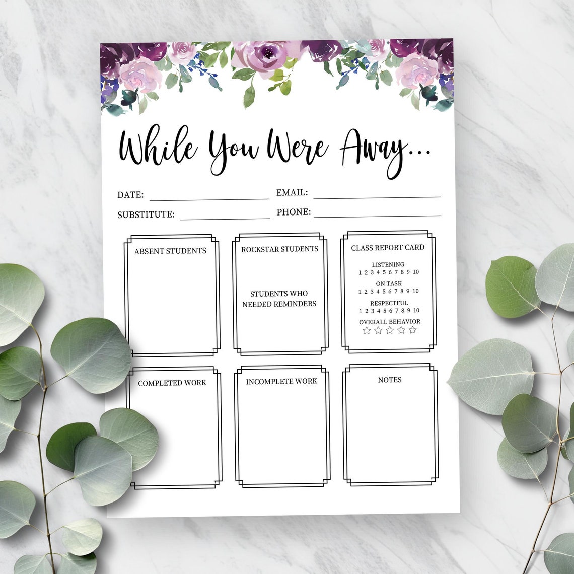 Substitute Teacher Note, While You Were Away, Printable Back to School ...