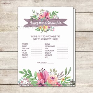 Baby Word Scramble Baby Shower Game Watercolor Floral Baby - Etsy