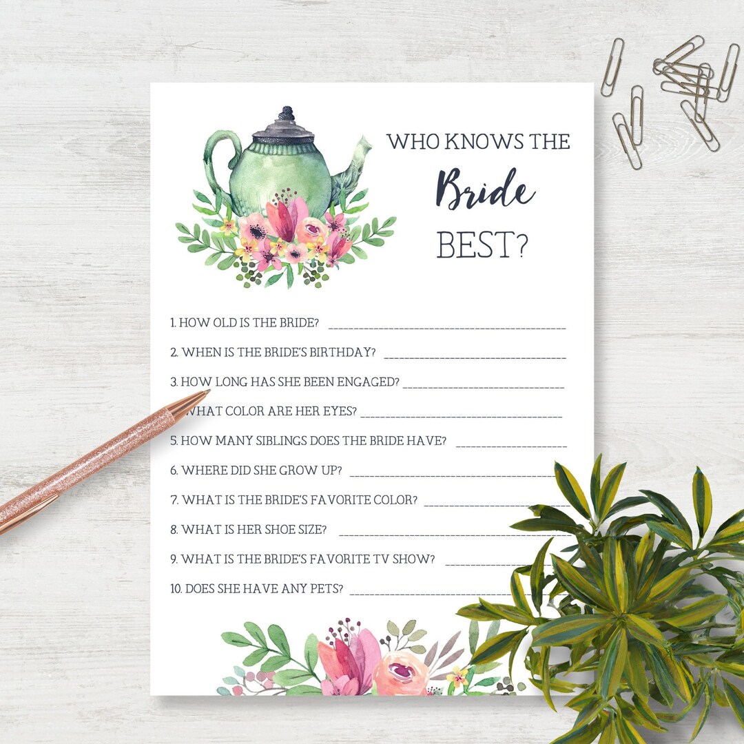 Who Knows Bride Best Game, Printable Bridal Shower Activity, Wedding ...