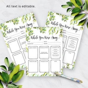 Editable Substitute Teacher Note, Greenery While You Were Away Letter ...