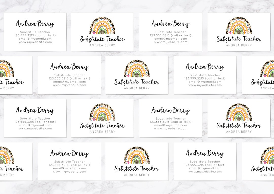 Substitute Teacher Business Cards, Open House Contact Cards, Private ...