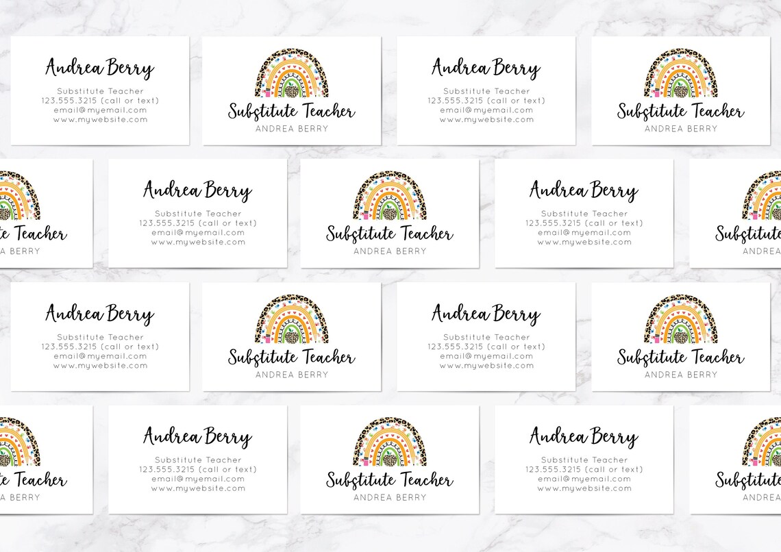 Substitute Teacher Business Cards, Open House Contact Cards, Private ...