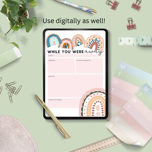 Printable Substitute Teacher While You Were Away Note, Boho Rainbow ...