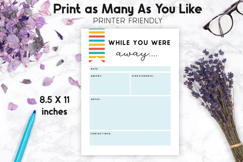 Printable Substitute Teacher Note While You Were Away Card - Etsy