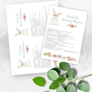 Nursery Rhymes Game Quiz, Baby Shower Game, Printable Bunny Baby Shower ...