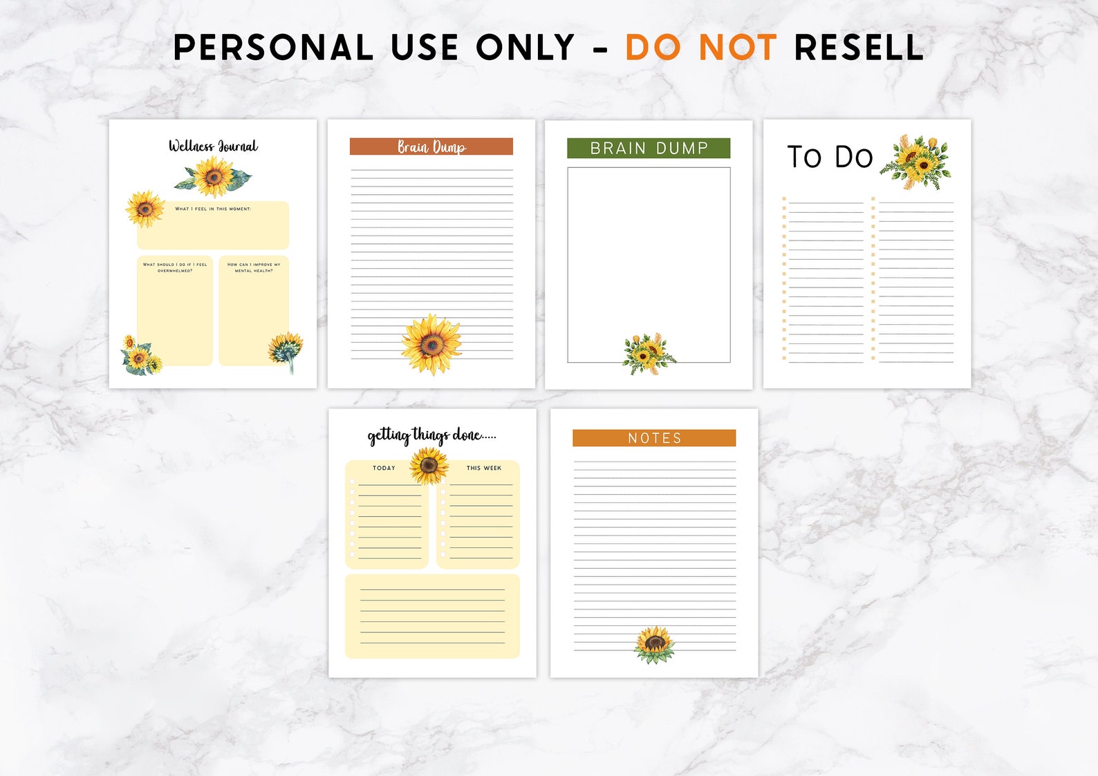 Printable Self Care Planner Sunflower Self Care Journal - Etsy