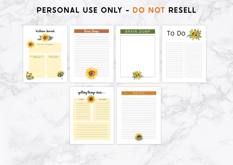 Printable Self Care Planner Sunflower Self Care Journal - Etsy