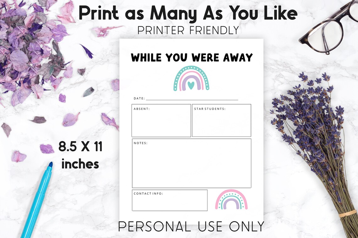 Printable Substitute Teacher While You Were Away Note Pastel - Etsy