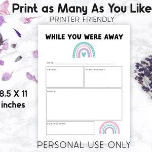 Printable Substitute Teacher While You Were Away Note, Pastel Rainbow ...