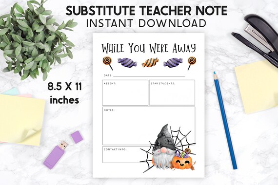 Printable Halloween Substitute Teacher While You Were Away - Etsy