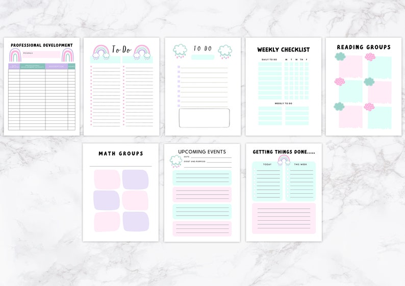Printable Teacher Planner Pastel Rainbow Teacher Binder Big - Etsy