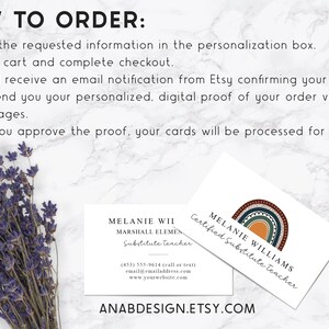 Substitute Teacher Business Cards, Back to School Teacher Contact Cards ...