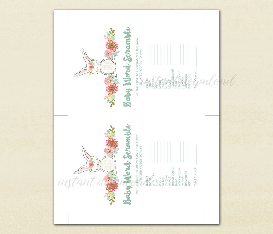 Bunny Baby Shower Word Scramble Baby Shower Game Instant | Etsy