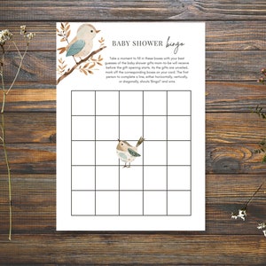 Baby Bingo Game, Editable Woodland Birds Game Template, Gender Neutral ...