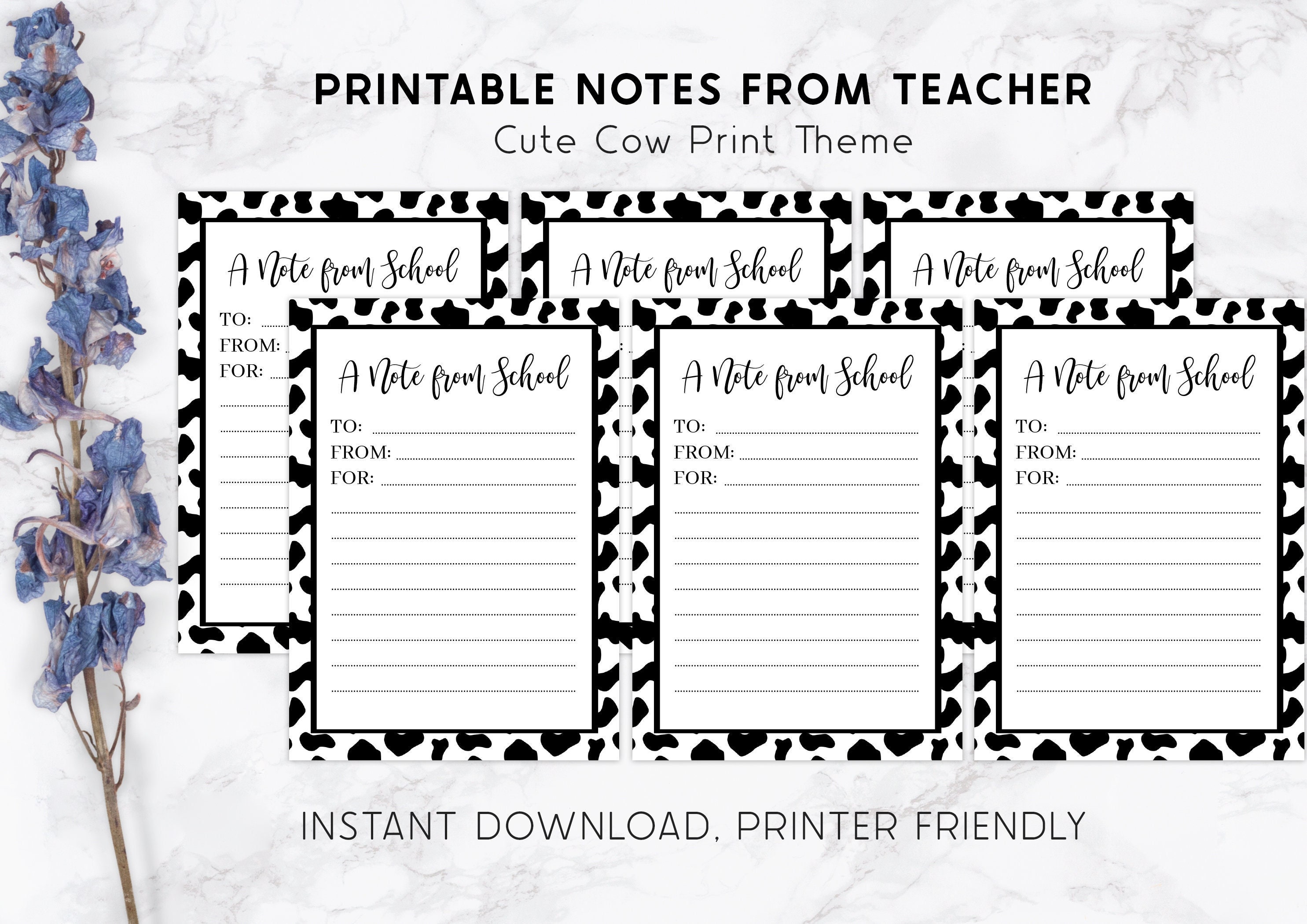 Printable Notes From Teacher Cow Print Reward Cards Farm - Etsy