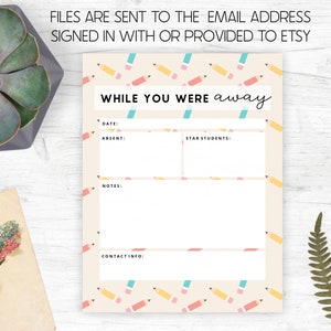 Printable Substitute Teacher Note, While You Were Away Note, Colorful ...