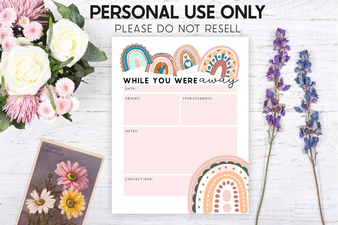 Printable Substitute Teacher While You Were Away Note Boho - Etsy