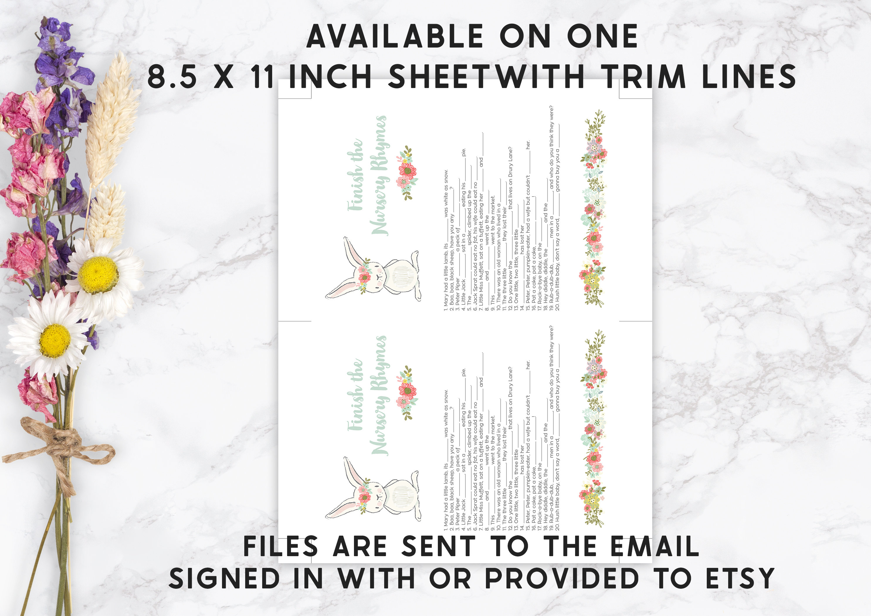 Nursery Rhymes Game Quiz Baby Shower Game Printable Bunny - Etsy