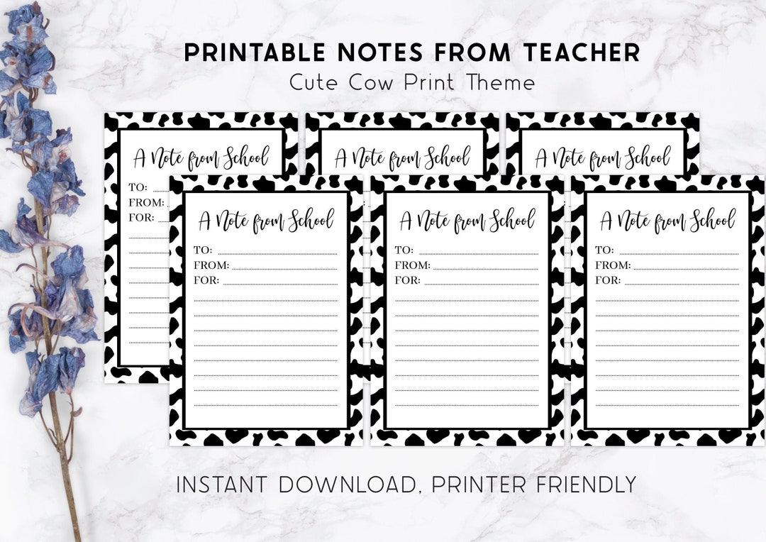 Printable Notes From Teacher Cow Print Reward Cards Farm - Etsy