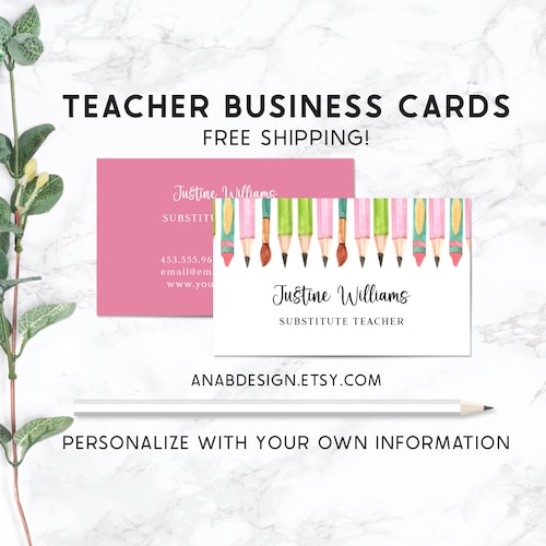 Substitute Teacher Business Cards Chevron Stripes Open House - Etsy